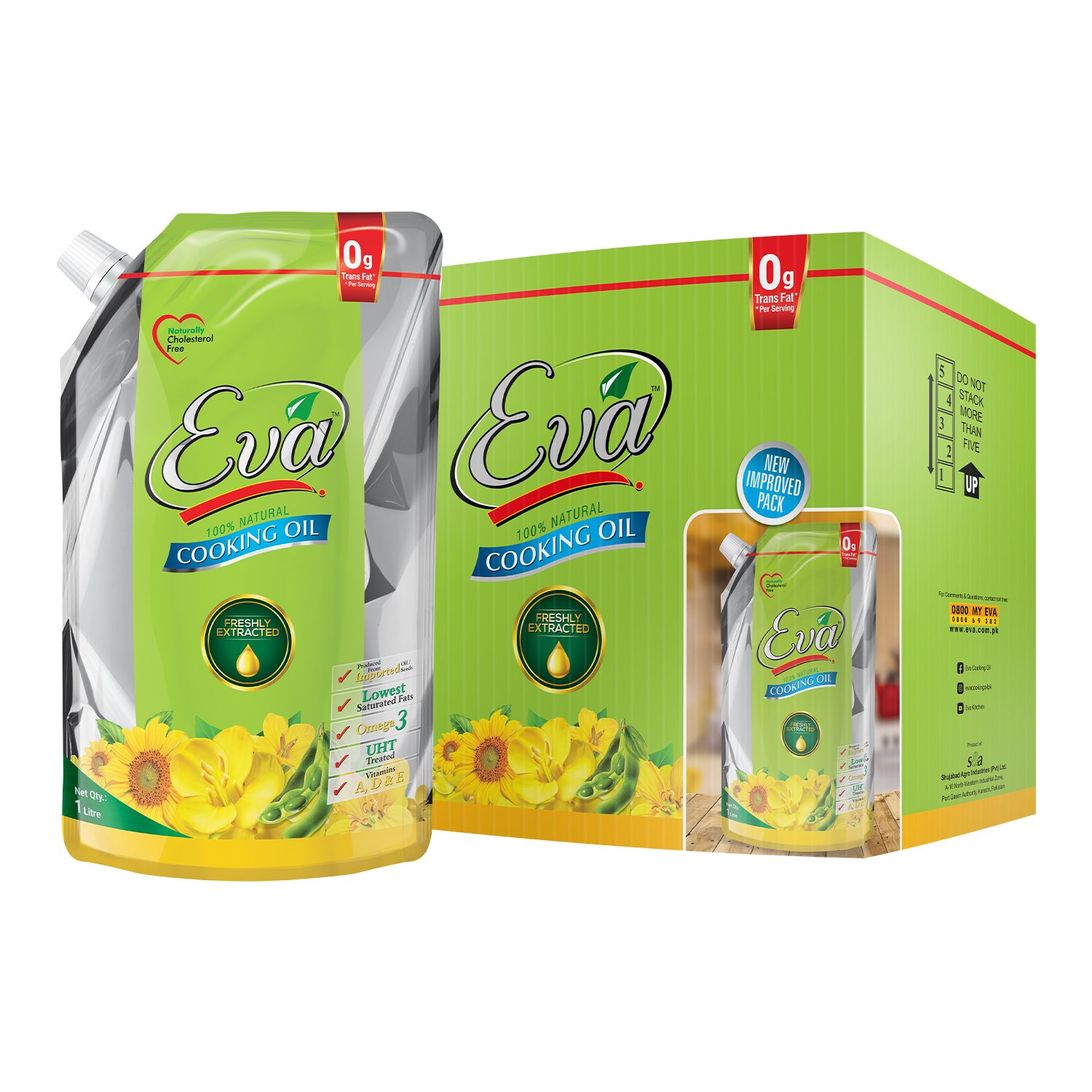 Eva Cooking Oil 1 Litre x 5 Stand Up Pouch Carton – Eva Mart