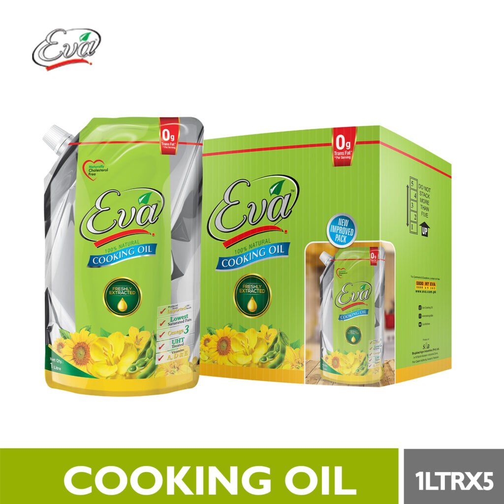 Eva Cooking Oil 1 Litre x 5 Stand Up Pouch Carton – Eva Mart