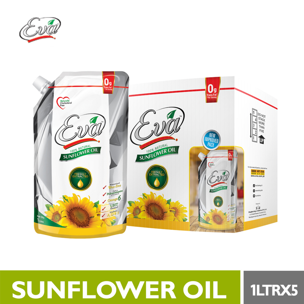 Eva Sunflower Oil 1 Litre x 5 Stand up Pouch Carton – Eva Mart